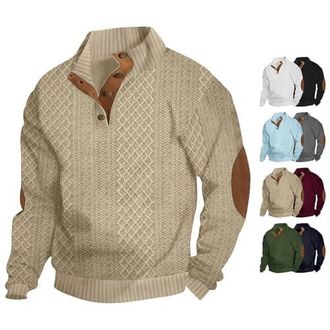 Generic Pull de sport &agrave; manches longues pour homme, pull d&eacute;contract&eacute; &agrave; manches longues avec bouton 1/4 pour lautomne et lhiver, kaki, XXL