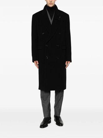 Lardini Double-Breasted Virgin Wool Coat - Black
