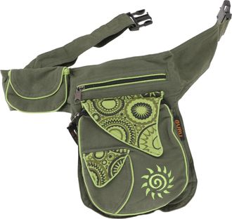 Guru Shop Stoff Sidebag & G&uuml;rteltasche, Goa H&uuml;fttasche, Bauchtasche mit Stickerei Sonne - Olivgr&uuml;n, Unisex - Erwachsene, Baumwolle, 25x20x10 cm