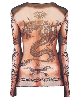 Jean Paul Gaultier Tattoo-Print Polyamide T-shirt - Multicolor