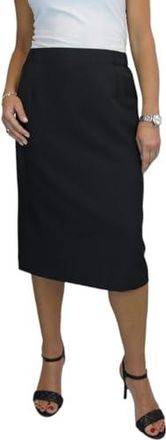 Paulo Due Jupe Crayon Doubl&eacute;e pour Femme avec Taille Partiellement &Eacute;lastiqu&eacute;e sous Le Genou, Jupe De Bureau Noir 38-52 (44)