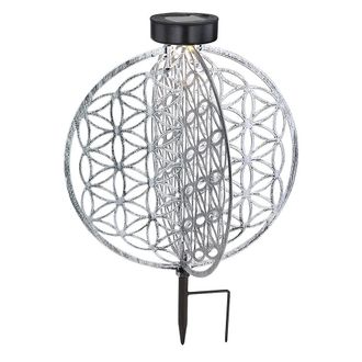 ETC Shop Solar Kugel Antik Gartenlampe Solar orientalisch Solarleuchte Garten silber, Lichteffekt Muster Lebensblume, 1x LED warmwei&szlig;, DxH 30 x 41 cm