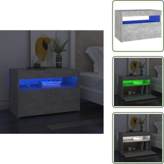 vidaXL Table de chevet avec lumi&egrave;res led gris b&eacute;ton 60x35x40 cm - Table De Chevet - Meuble De Chambre - Luminaire Led - Armoire De Chevet - Rangement Nuit