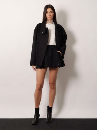 Golden Goose Womens Black Denim Jacket With Floral Sequin Details Cotton