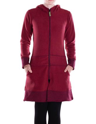vishes Alternative Bekleidung - lange Kapuzenjacke Damen Fleece Hippiemantel &Uuml;bergangsjacke dunkelrot 42