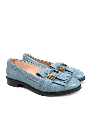 Tod's Blue Croc Embossed Loafers Size 37.5