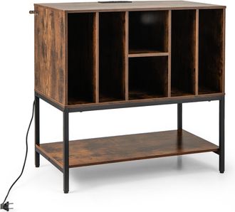 Giantex Plattenspielerst&auml;nder, Aufbewahrungsschrank f&uuml;r Schallplatten mit Ladestation, 6 F&auml;cher und Offenes Regal, Beistelltisch zur Pr&auml;sentation von Vinyl, P