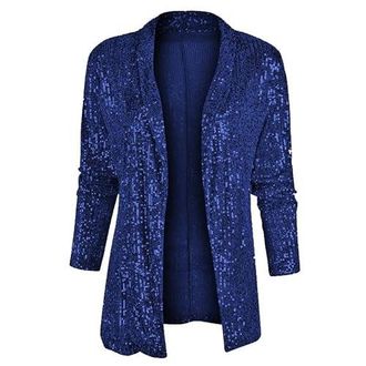 Generic Veste Blazer Femme Blazer &Agrave; Sequins pour Femme Manches Longues Paillettes Ouvert sur Le Devant Col Ch&acirc;le Coupe Ample Style Cardigan Id&eacute;al pour Une Ten