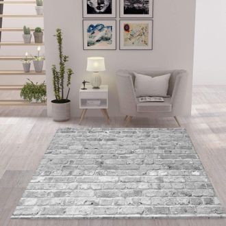 Vimoda Teppich Stein Optik Mauer Strapazierfähig in Grau, Maße:80 x 150 cm