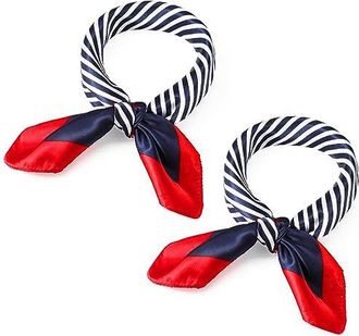 Satinior 2 Foulards Marins &Eacute;charpe Carr&eacute;e Nautique Foulard Rouge Blanc Bleu en Soie Imit&eacute;e pour H&ocirc;tesse dAir (Charmant, 60 x 60 cm)