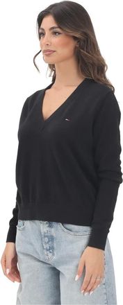 Tommy Jeans Femme, Pulls, Noir, Taille: 42 FR Pull classique col en V