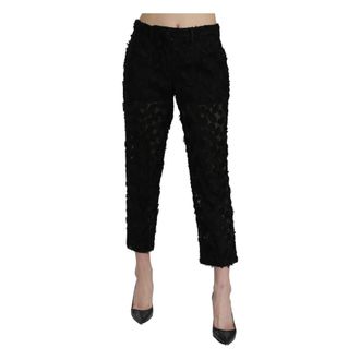 Dolce & Gabbana Schwarze Spitze Gerade Geschnittene Hoch taillierte Hose - - Trousers - Damen - Schwarzk - L