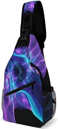 Generic Sacoche Tactique Fleur bleue psych&eacute;d&eacute;lique Durable Sac Bandouli&egrave;re Multifonction Sac &agrave; Poitrine pour Cyclisme Camping Homme