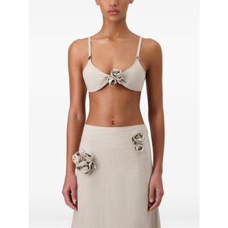 Coperni Petal-Shaped Linen Bikini Top - Beige