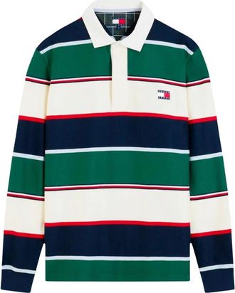 Tommy Jeans Gestreiftes Rugby-Polo in Relaxed Fit - - Tops - Herren - Gr&uuml;n - XS