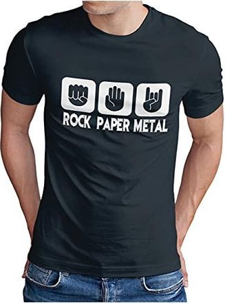 OM3 Rock Paper Metal - T-shirt - pour homme - Pierre papier ciseaux m&eacute;tal - S - 4XL - Bleu - Large