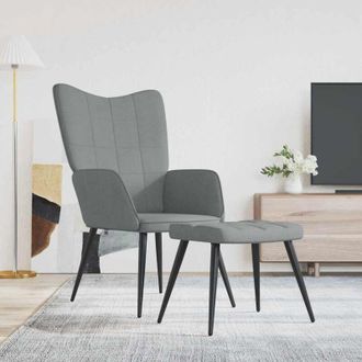 vidaXL Relaxsessel mit Hocker Hellgrau Stoff Vidaxl