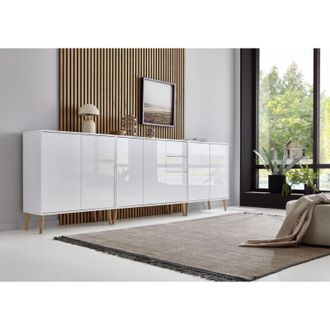 BMG M&ouml;bel BMG M&ouml;bel Sideboard mit Holzf&uuml;&szlig;e &raquo;Mailand Set 6&laquo;, Korpus wei&szlig; matt und wei&szlig; lackierte Hochglanzfronten
