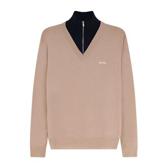 Miu Miu Kaschmirpullover mit Logo-Intarsien - - Knitwear - Damen - Beige - XS