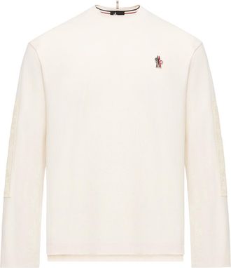 Moncler Moncler T-shirt &Agrave; Manches Longues En Coton Avec Logo, Homme, Blanc, Taille: 3xl