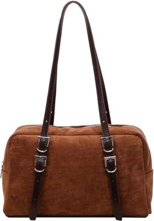 Generic Sac fourre-tout en polyur&eacute;thane pour femme avec fermeture &eacute;clair - Grande capacit&eacute; - Pour voyage, shopping, usage quotidien, marron, 12.2x7.48x3.54inc