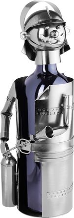 Brubaker Weinflaschenhalter Flaschenständer Feuerwehrmann Deko-Objekt Metall mit Grußkarte für Weingeschenk