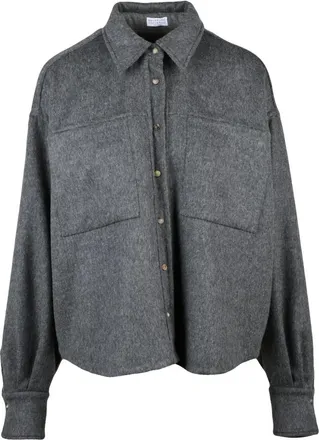 Brunello Cucinelli Femme, Blouses et Chemises, Gris, Taille: 38 FR Chemise courte ample