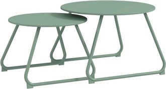 OUTSUNNY Lot de 2 tables basses gigognes de jardin m&eacute;tal &eacute;poxy vert