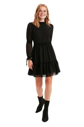 Trendyol Damen Schwarzes Shirred Kleid. Casual Dress, Schwarz, 38 EU