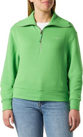 Tommy Hilfiger Damen Sweatshirt mit Reißverschluss Zipper 1985 Halber Zipper, Grün (Spring Lime), M