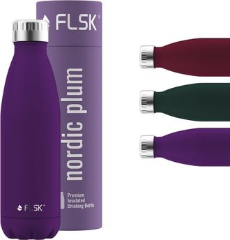 FLSK Trinkflasche - Premium Edelstahl Thermosflasche - 100 % auslaufsicher & kohlens&auml;uregeeignet - h&auml;lt 24 h kalt & 18 h hei&szlig; - BPA-frei (nordic plum, 500 