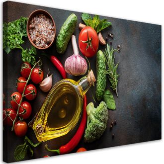 Feeby Leinwandbild - Bilder Wohnzimmer - Gemüse Gewürze Lebensmittel Küche - 60x40 1tlg - Deko Schlafzimmer - Wanddekoration - Aesthetic - Groß Moderne Bild