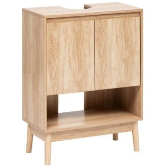 PEGANE Meuble sous-lavabo SDB 2 portes coloris effet bois clair - Longueur 60 x largeur 30 x Hauteur 80 cm
