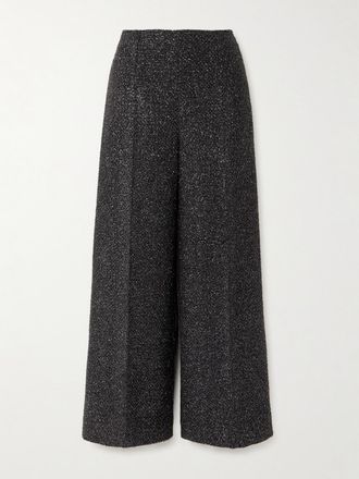 Emilia Wickstead Pantalon Large En Tweed M&eacute;tallis&eacute; &Agrave; Plis Daffy - Noir