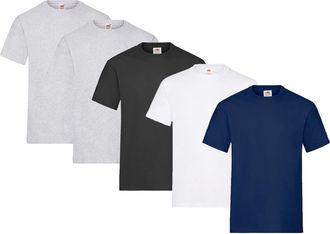 Fruit Of The Loom Herren Heavy Cotton T T-Shirt auch Farbsets M L XL XXL 3XL 5 Pack,2X Grau + 1x Schwarz + 1x Weiss + 1x Navy + 1 HL Kauf Notizblock-XXL