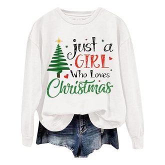 Generic Sweat à capuche à manches longues et col rond pour femme Motif arbre de Noël 2026, blanc, 3XL