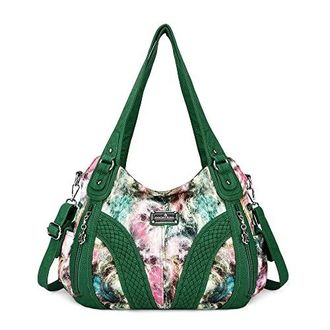 Angel Kiss Sac &agrave; main tendance pour femme - Sac fourre-tout &agrave; bandouli&egrave;re - Sac &agrave; main en cuir synth&eacute;tique d&eacute;lav&eacute;, 1555-3h 7021 4/6802 93 Vert/Vert