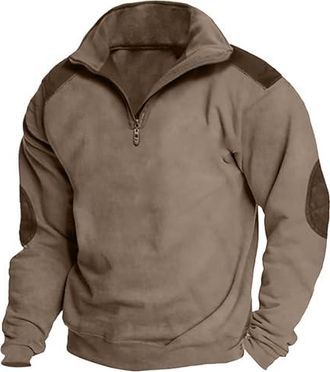 Generic Pull de travail pour homme - Col montant avec fermeture &eacute;clair - Sweat-shirt pour homme sans capuche - Demi-fermeture &eacute;clair - Design bicolore - Veste