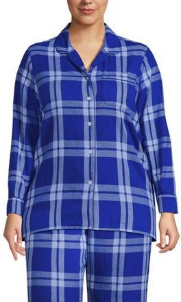 Lands End Gemustertes Flanell-Pyjamahemd, Damen, Größe:48-50 plus, Blau, Baumwolle, by Lands End