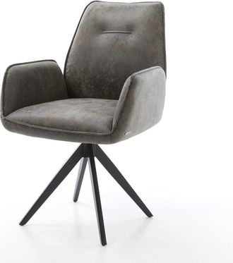 DELIFE Esszimmerstuhl Zoa-Flex Mikrofaser Grau Antik Kreuzgestell kantig Schwarz Taschenfederkern, Esszimmerstühle