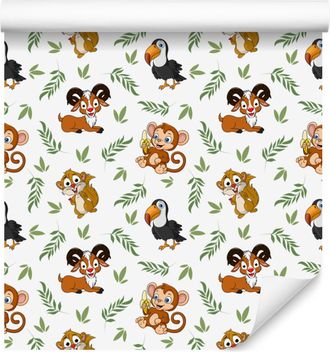 OEM Carta Da Parati Con Animali, Bianca, Grigio Chiaro, Beige E Crema, 50x1000 Cm