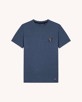 Faguo T-shirt bleu marine brod&eacute; v&eacute;lo coton - ARCY