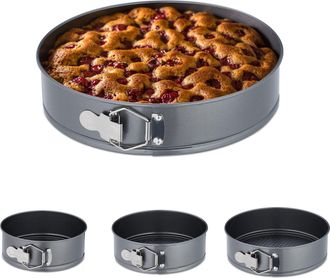 Relaxdays Springform 4er Set, rund, &Oslash; 18, 20, 22, 24 cm, Edelstahl, antihaftbeschichtete Backform f&uuml;r Kuchen, anthrazit