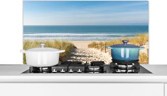 MuchoWow Spritzschutz K&uuml;che K&uuml;chenr&uuml;ckwand Alu Poster Bilder 100x50 cm Strand - Meer - D&uuml;ne - Sand - Sommer