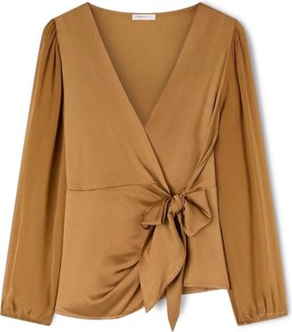 Motivi Femme, Blouses et Chemises, Beige, Taille: 46 FR Blouse en satin avec col en V et