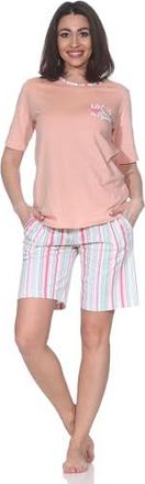 Normann Pyjama shorty &agrave; manches courtes pour femme, aspect ray&eacute; &eacute;l&eacute;gant, &eacute;galement en grande taille, abricot, 56-58