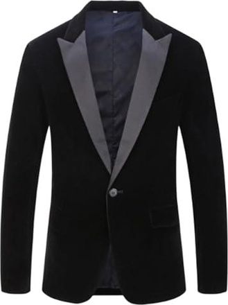 Generic Blazer en velours pour homme, coupe ajust&eacute;e, un bouton, veste de smoking en velours &agrave; revers crant&eacute; pour bal, d&icirc;ner, mariage, Noir, S