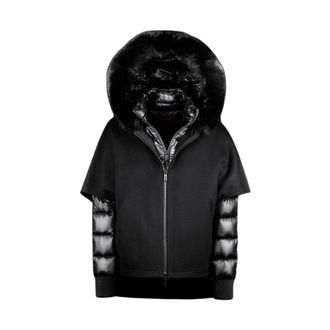 Moorer Femme, Vestes, Noir, Taille: 36 FR Manteau court &agrave; capuche