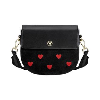 Victoria Hyde London Damen Umh&auml;ngetasche Kleine Schulterriemen Crossbody Bag Leder Schwarz Herzmuster Damentasche