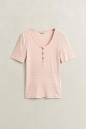 GANT Damen Geripptes Henley Shirt (XXL) APRICOT Rosa